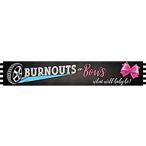 ZDX Burnouts or Bows Gender Reveal Theme Banner With 13 Feet White Rope (118 x 20 inches) Kids Baby Shower Party Banner Decor Photography Backdrops Outdoor & Indoor Hanging Cake Table Supplies Banner