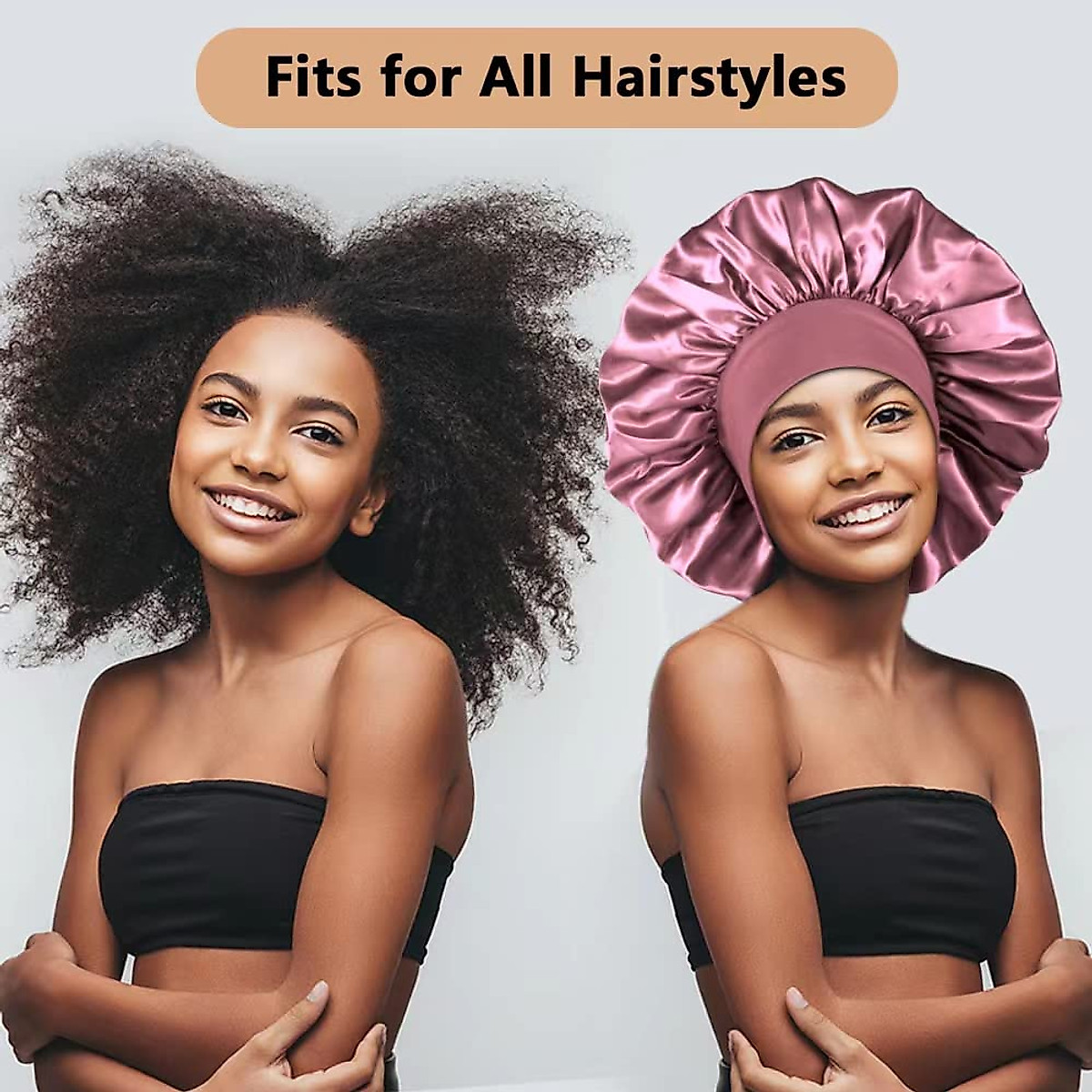 3PCS Extra Large Satin Bonnets for Sleeping, Hair Bonnets for Black Women Braids Curly Hair, C