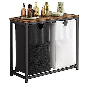 LIVEHOM Laundry Basket Double Laundry Hamper with Removable Bags, Fabric Handles, Large Top Shelf and Laundry Bag for Bathroom, Dorm, Laundry Room