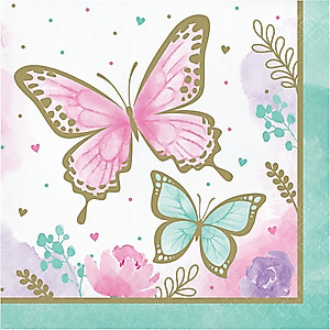 Party Creations Butterfly Party Supplies for 8 People | Floral Butterfly Themed Paper Plates and Napkins | Butterfly Shimmer Design, Multicolor