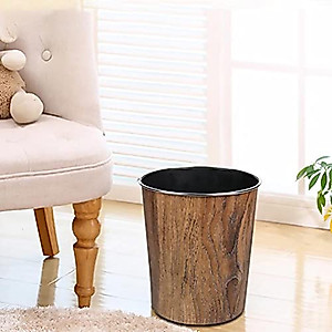 NUOBESTY Trash Can Plastic Garbage Can Retro Wood Pattern Round Wastebasket Trash Bin Waste Container for Home Kitchen Bathroom Office Random Color