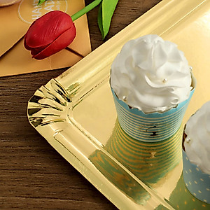 Efavormart 10 Pack | 15"x11" Gold Paper Cardboard Serving Trays, Rectangle Party Platters - 400 GSM