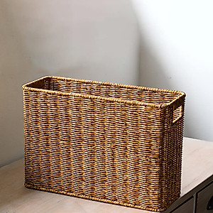 Cabilock Magazine Newspaper Basket Wicker Waste Basket Rustic Book Rattan Magazine Holder File Folder Organizer Decorative Storage Bins Chopsticks Magazine Basket Plastic Toilet Paper Child