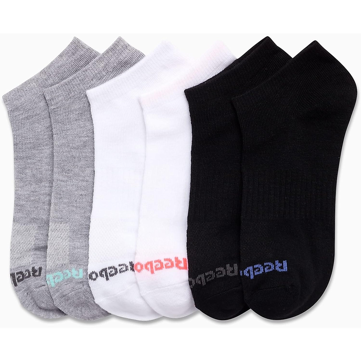 Reebok Women's Athletic Socks - Performance Low Cut Socks (6 Pack), Size 4-10, White/Black/Grey