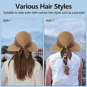 Straw Sun Hat for Women Summer Beach Wide Brim UV Protection Hats with Chin Strap Leopard Khaki Floppy Foldable Packable Ladies Fashion Cute Travel UPF 50 Cap sombreros de playa para mujer para el sol