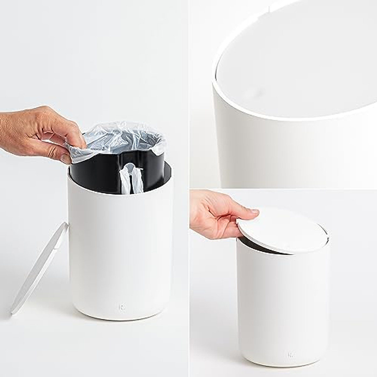 Kazai.® Mini Waste Bin 'Tove' - Small and Unique Design Bin from Berlin | for Bathroom, Kitchen & Desk | 1.5L Capacity, Non-Slip, Inner Bucket | White