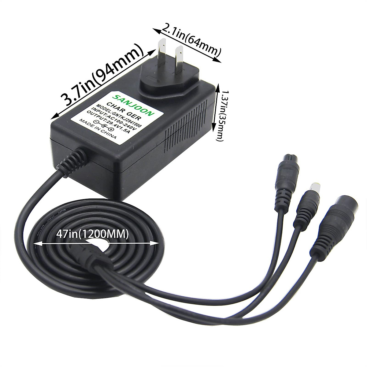 SANJOON 29.4V 1.5A Charger (3 Plugs) Suitable for 24V/29V Lithium Batteries. Quick and Intelligent Replacement of All Brands of 24 Volt Electric Scooters, Scooters, Earth Bikes, and Razors