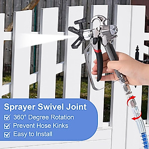 Gyfent 50Ft x 1/4" Airless Paint Sprayer Hose, 8500PSI High Pressure Airless Paint Spray Hose with 5Ft Whip Hose & 1/4" Hose Connector & Sprayer Swivel Joint for Airless Spraying Machine