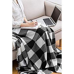 Buffalo Plaid Throw Blanket for Couch - Farmhouse Throw with Check Pattern - Soft Woven with Decorative Fringe - Lightweight for Bed, Sofa, Chair, Office, Outdoor - 50 x 60 in. (Black)
