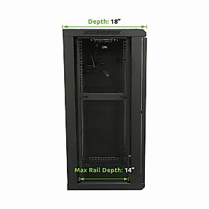 NavePoint 18U Deluxe IT Wallmount Cabinet Enclosure 19-Inch Server Network Rack with Locking Glass Door 16-Inches Deep Black with Shelves