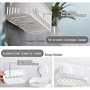 SunHorde Bathroom Shower Caddy & Soap Holder, Deep Basket Shelf with Suction Cup, Large Capacity, Powerful Kitchen Wall Storage Organizer, for Shampoo, Gel, Conditioner & Hand Soap