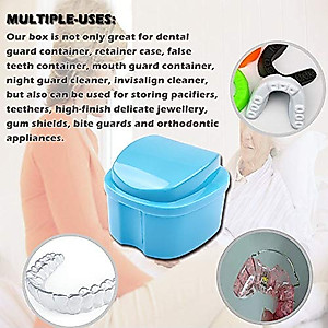 Onwon Denture Case, Denture Cup with Strainer and Lid Retainer Cleaning Soaking Cup - Denture Bath Box False Teeth Storage Box with Basket Net Container Holder for Travel