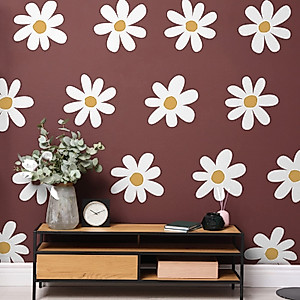 12 Sheets Daisy Wall Decals Flower Wall Stickers Large Daisy Wall Stickers Daisy Decals for Wall Peel and Stick for Nursery Bedroom Living Room Wall Decor (Classic Style)