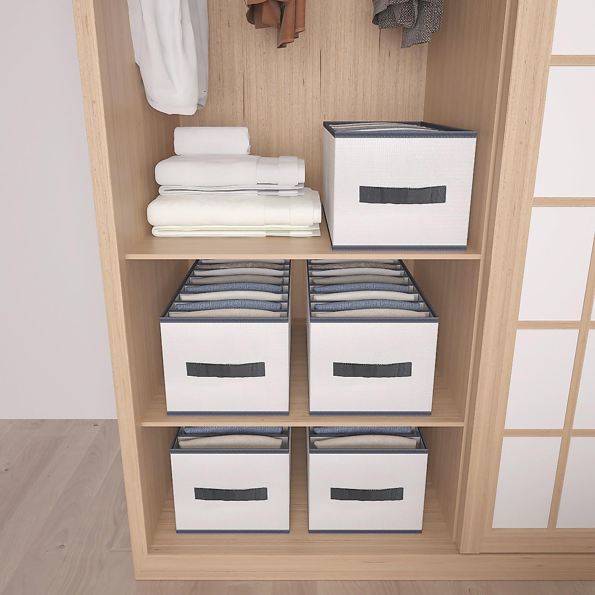 Bosuelife 3 Pack Wardrobe Clothes Organizer for Jeans Sized 0-10, 8 Compartments Waterproof Mesh Closet Organizer, Dimension 15-3/4" x 9-1/2"x 8" (Compartment width: 2")