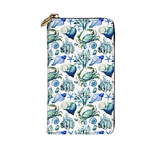 Women Zip Around Long Purse Crab Conch Fashion Credit Card Holder Purse