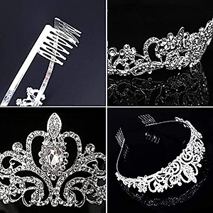 COCIDE Silver Jewelry Set for Women Crystal Tiara and Necklace Kit for Girls Rhinestone Crown Earrings Neck Accessories for Bride Wedding Birthday Party Bridal Prom Bridesmaid Dress up