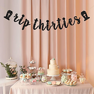 INNORU Rip Thirties Banner - Funeral Birthday Party Decor - 40th Birthday Party Decorations Supplies, Death to My 30s Birthday Party Bunting Decorations, Black Glitter