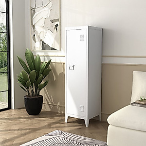 FurnitureR Commercial Metal Storage Organizer Scandinavian File Cabinet Chest Floor Standing 54.1 inches1 Door 3 Shelves Removable, Home Office White