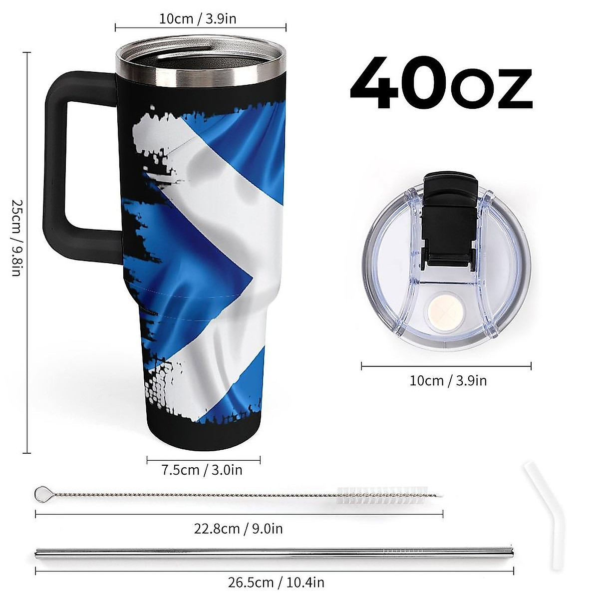 Scotland Scottish Flag 40 Oz Tumbler with Handle And Straw Lid,Insulated Reusable Stainless Steel Travel Glass Mug 40 Ounces