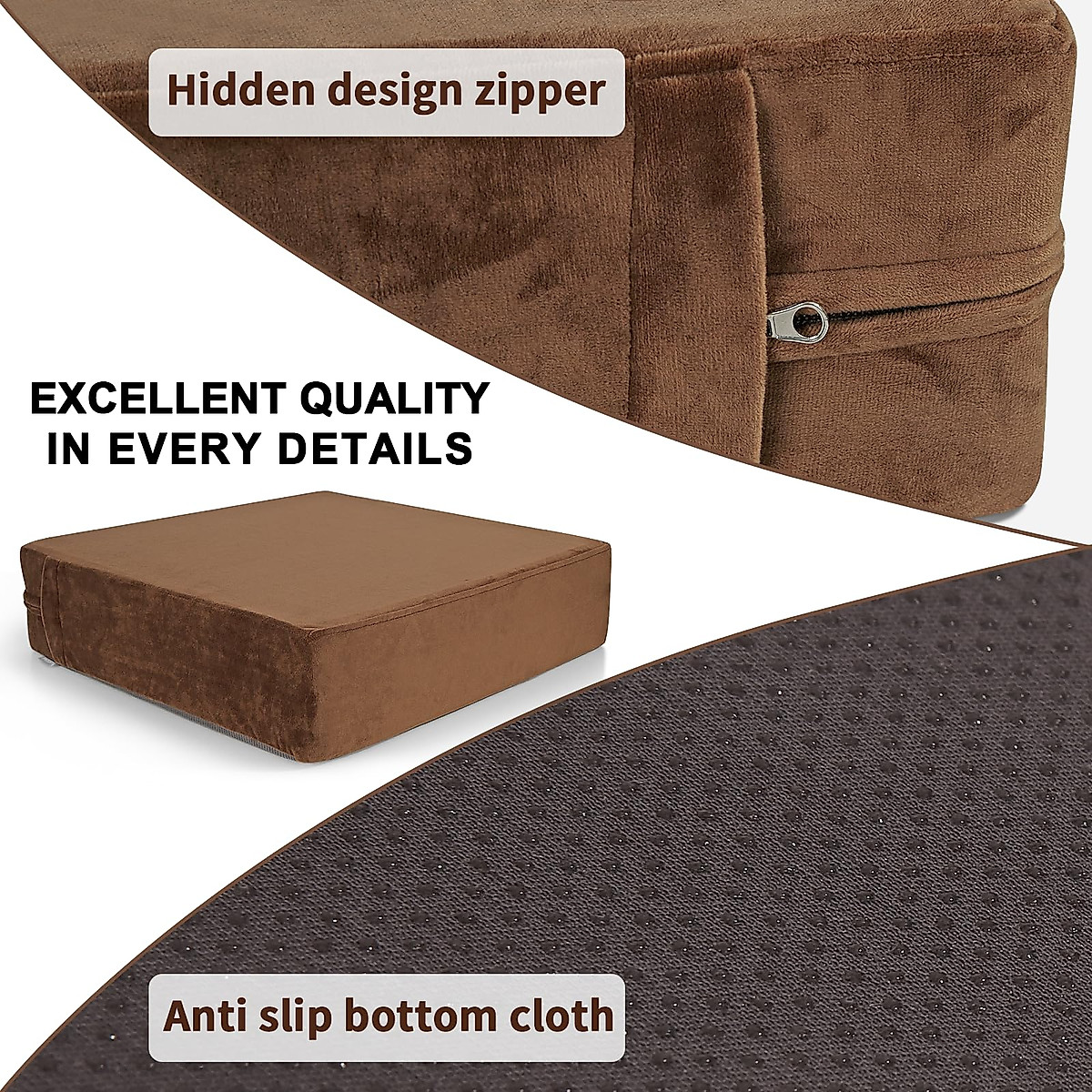 SINOSSO Velvet Large Chair Cushion for Elderly 20" x 20" x 5", High Density Foam Seat Cushion for Recliner Couch Armchair, Thickened Chair Pad, Brown
