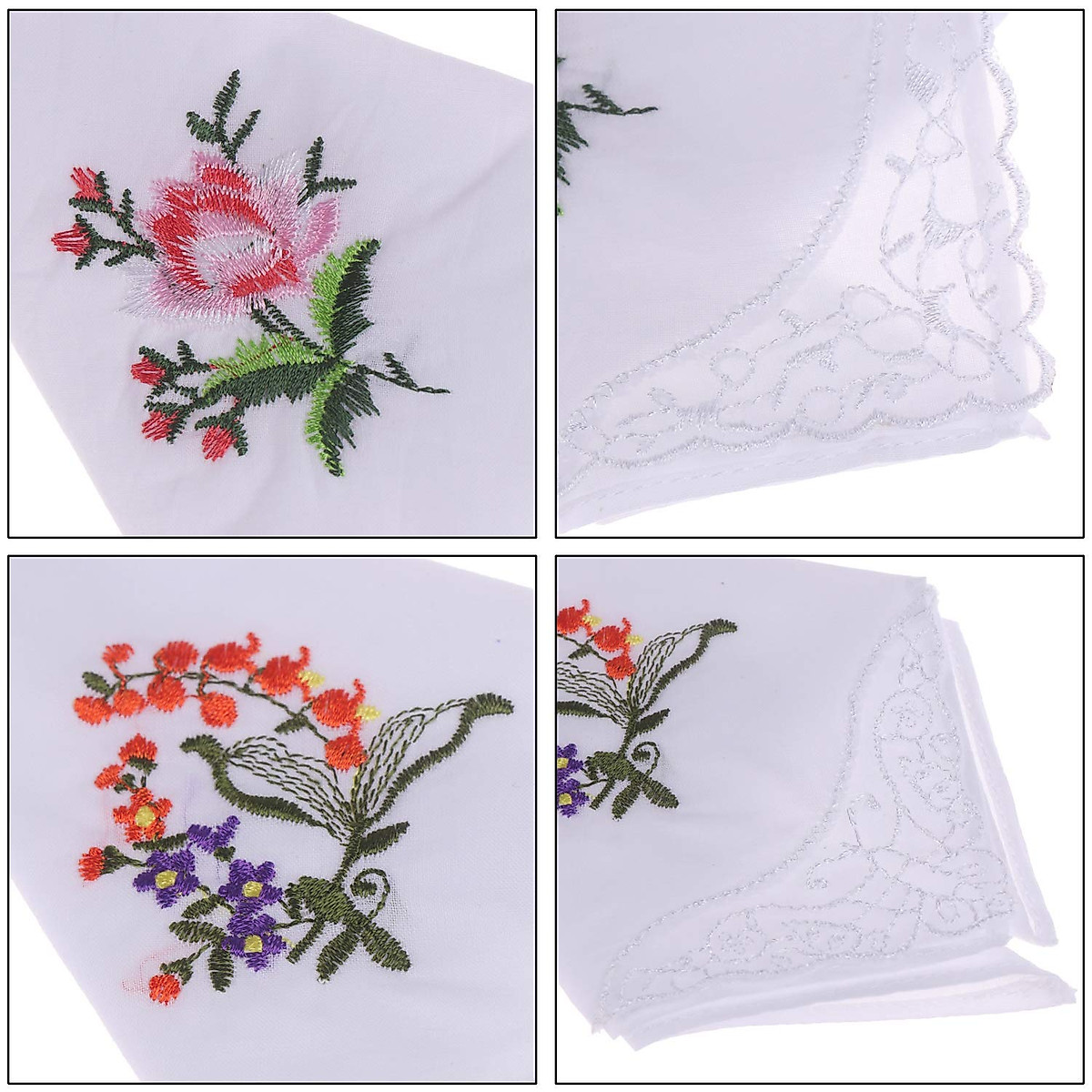 Olgaa 20pcs Women Floral Handkerchiefs Vintage Floral Embroidered Cotton Ladies Handkerchiefs, White, 28cmx28cm