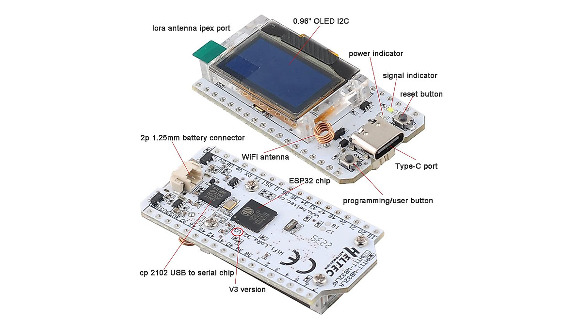 DIYmalls ESP32 LoRa V3 Board with Antenna & Case - Pack of 2