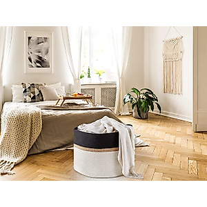 CuddleHaus | Modern Boho Basket | Living Room Blanket Storage Holder | Nursery Laundry Baskets | Baby and Kids Room Toy Organization | Woven Cotton Rope Bathroom Towel Basket