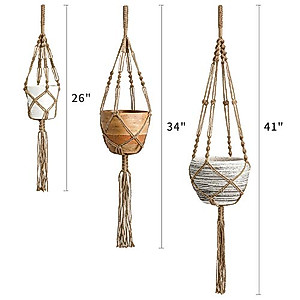 Mkono Macrame Plant Hangers, 3 Different Sizes Indoor Hanging Planters Basket Decorative Flower Pots Holder Stand Boho Home Decor, Brown