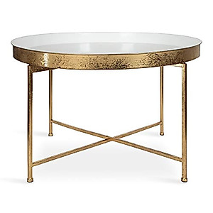 Kate and Laurel Celia Modern Glam Round Metal Coffee Table, 28.25" x 28.25" x 19", White and Gold Leaf, Chic Sophisticated Accent Table