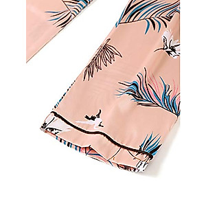 LYANER Women's Pajamas Set 4pcs Satin Silk Cami Top Button Down Loungewear Pjs Set Pink Small