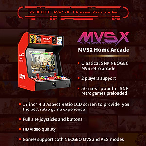 NEOGEO MVSX Arcade and Base with 50 Pre-Loaded SNK Retro Games, 17" Screen Home Entertainment Arcade