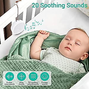 Fitniv Portable White Noise Machine, 20 Soothing Soundtracks Sound Machine for Baby & 5 Timer Functions, Built-in Battery Support 70 Hours Playtime, Compact Design for On-The-Go Use & Travel, White