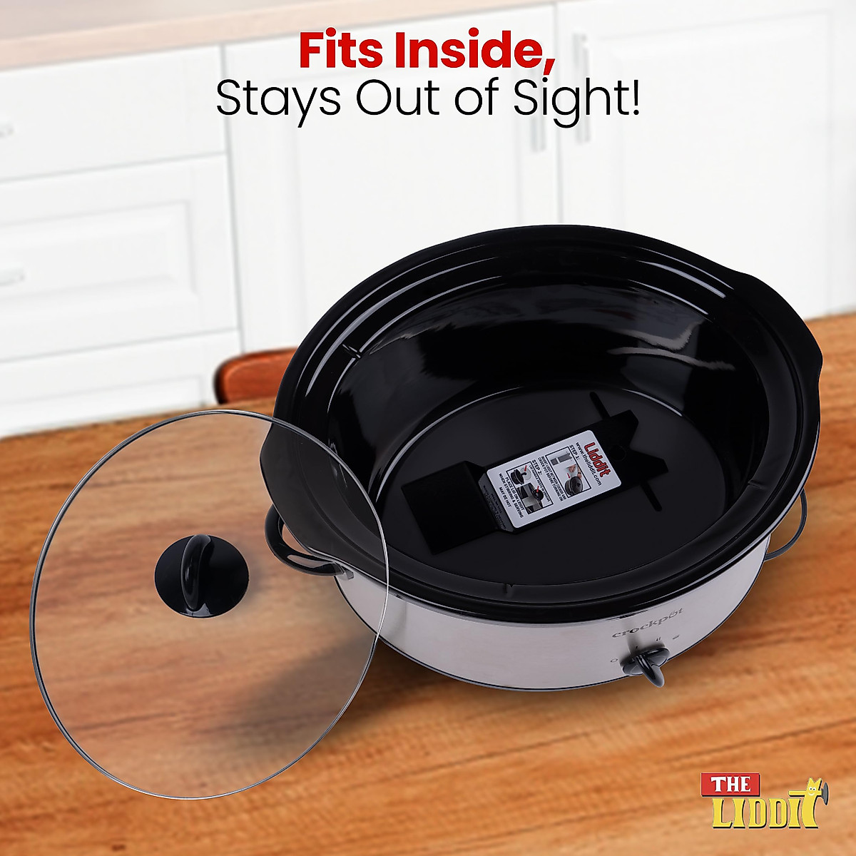 Liddit Crockpot Lid Holder - Easy to Use Crock Pot Lid Holder for Stovetop for Kitchen Organization - Durable and Space-Saving Slow Cooker Lid Holder (Black)