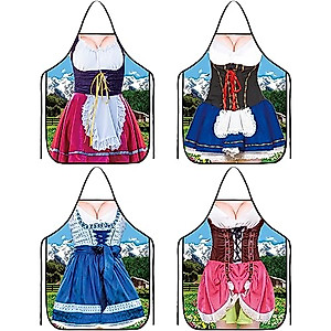Jeyiour 4 Pcs Oktoberfest Apron Female Dirndl Dress Novelty Apron German Costume Oktoberfest Party for Women Beer Festival (Cute)