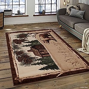 Allstar 8x10 Mocha and Ivory Cabin Rectangular Accent Rug with Chocolate and Espresso Wildlife Walking Bear Design (7' 6" x 10' 5")