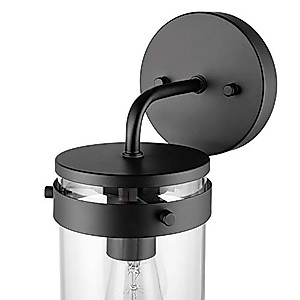 Globe Electric Brookdale 1-Light Outdoor Indoor Wall Sconce, Matte Black, Clear Glass Shade
