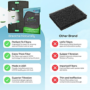 Breathe Naturally Replacement Filters Compatible with Honeywell Air Purifier 38002, HRF-APP1 & More - Activated Charcoal Prefilter - Made in USA - 16" x 48" x 0.2" (Pack of 2 Carbon Prefilters)