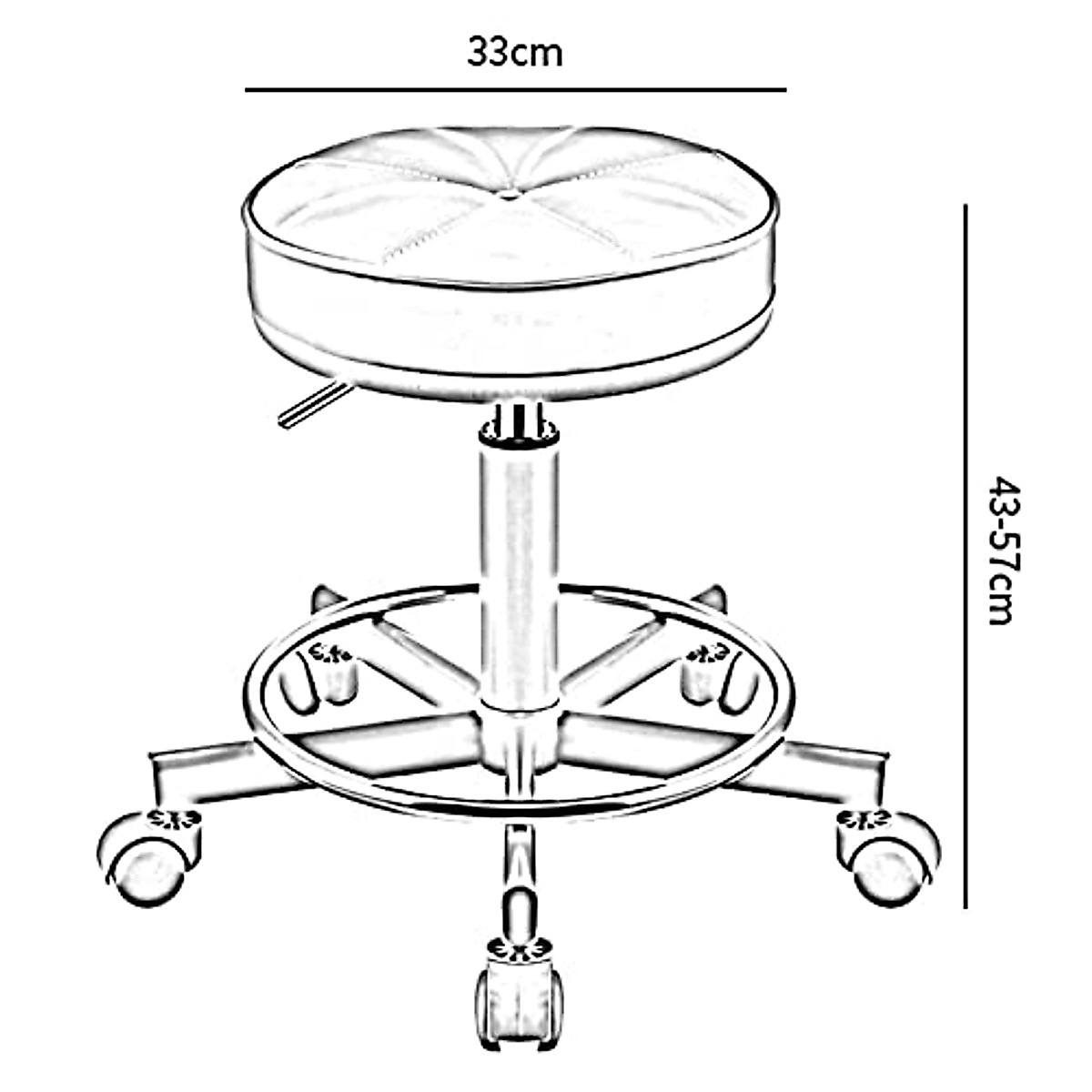 LWBLJX Round Roll Bar Stool with 360° Swivel Wheels, Beauty Salons Medical Counter Adjustable Chair, PU Leather and Stainless Steel Foot Pedals(Color:Gray)
