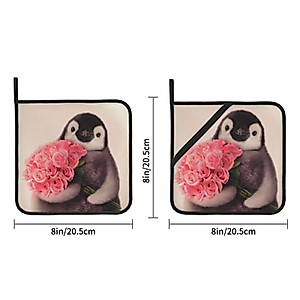 Flower Penguins Pot Holders with Pocket for Kitchen Heat Resistant Oven Hot Pads Potholders for Cooking Baking Grilling Microwave