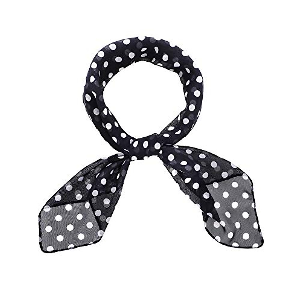 Boao 1950s Chiffon Scarf Polka Dot Retro Hair Tie 50s Sheer Square Neck Head Scarf Vintage Neckerchief for Women Girls (Black with White Dots)