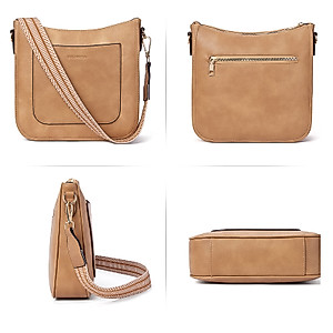 BOSTANTEN Crossbody Bags for Women Trendy Vegan Leather Hobo Handbags Fashion Shoulder Bags Purse with Adjustable Guitar Strap Tan