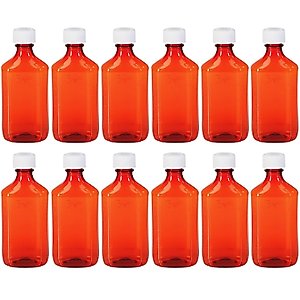 Sandhill Tools Premium Oval Plastic Liquid Medicine Bottles with Child Resistant Caps 8 Oz, Pharmacy Leak Proof Travel Containers for liquids and Lotions (12 Pack)