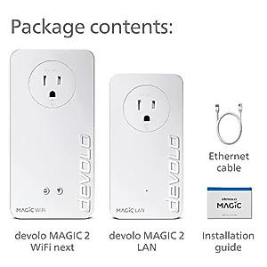 devolo Magic 2 WiFi next Powerline Starter Kit | Mesh Wi-Fi AC | 2000 Mbps | G.hn Wave 2 | Multi-User MIMO | 2 Passthrough Adapters | 3x Gb LAN Ports [2+1] | Plug & Play | Best for smart devices