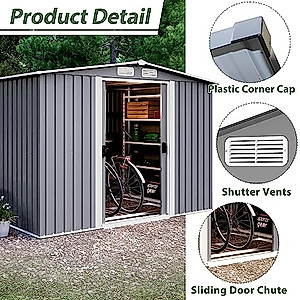 UBGO 10x8 FT Outdoor Metal Storage Shed,Waterproof Metal Garden Tool Storage Shed with Sloping Roof and Lockable Door,Garden Sheds Outdoor Shed for Backyard Garden Patio Lawn