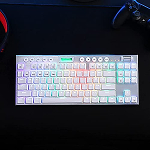Redragon K621 Horus TKL Wireless RGB Mechanical Keyboard, 5.0 BT/2.4 Ghz/Wired Three Modes 80% Ultra-Thin Low Profile BT Keyboard w/Dedicated Media Control & Linear Red Switches, White