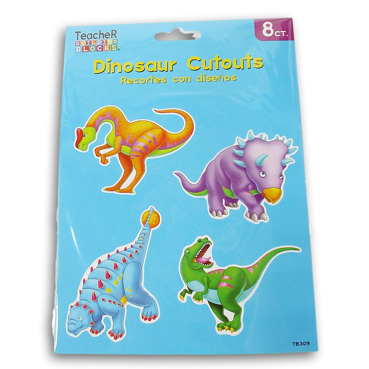 Dinosaur School Bulletin Board Paper Cutouts - 8 Piece - 8 x 6 Inches
