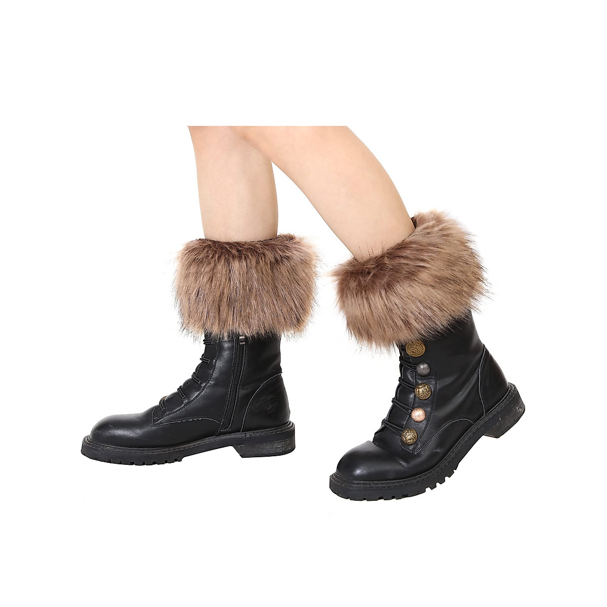 sy soul young Women Faux Fur Leg Warmers Short Furry Fuzzy Boot Cuffs Toppers Girls Winter Knitted foot cuff (Raccoon)
