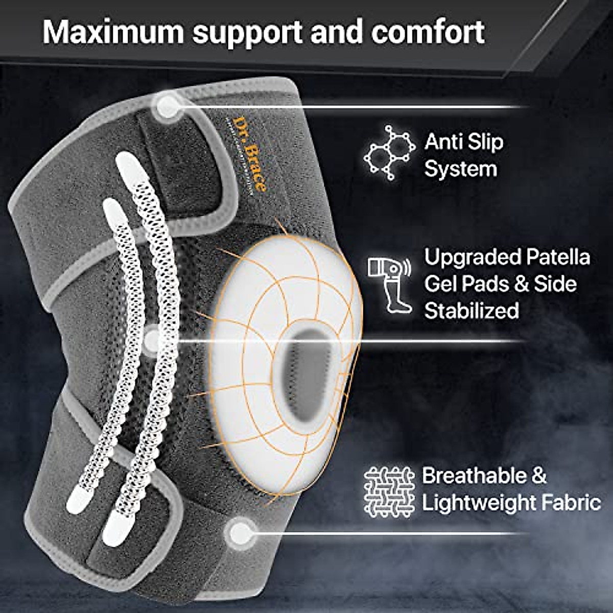 DR. BRACE ELITE Knee Brace with Side Stabilizers & Patella Gel Pads for Maximum Knee Pain Support and fast recovery for men and women-Please Check How To Size Video (Moon, Medium)