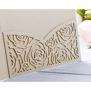 Rodvanvo 20 Pcs Laser Cut Wedding Invitations Card Pocket with Envelope for Birthday Party Baby or Bride Shower Invite suitable for 5 * 7 Inches Insert Paper (Champagne)