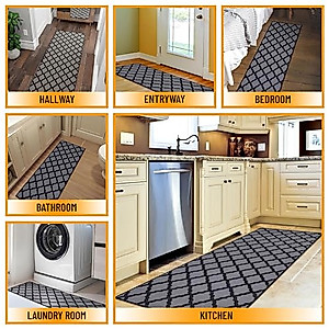 Machine Washable Moroccan Trellis Design Non-Slip Rubberback 2x5 Traditional Indoor Runner Rug for Hallway, Kitchen, Bedroom, Entryway, 20" x 59", Dark Gray